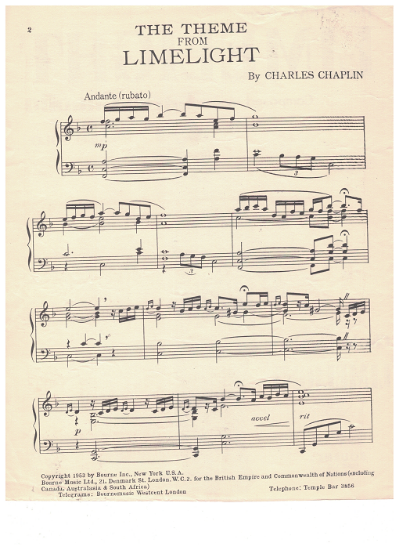 Tredwells-Music.com|The Theme from Limelight, Charles Chaplin