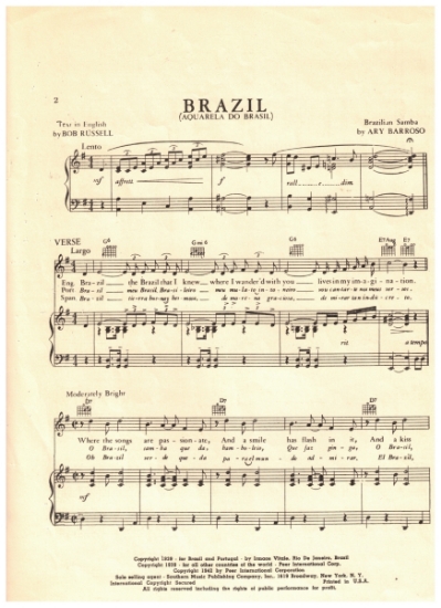Tredwells-Music.com|Brazil (Aquarela do Brasil), Ary Barroso, English ...