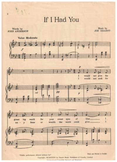 Tredwells-Music.com|If I Had You, John Anderson & Joe Hearst, sheet ...