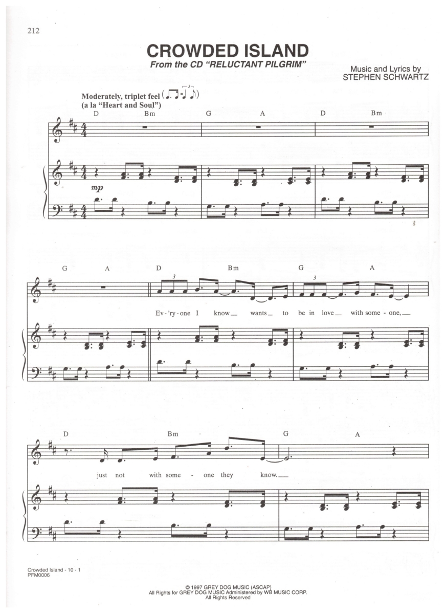 Tredwells-Music.com|Crowded Island, from "Reluctant Pilgrim", Stephen Schwartz, pdf copy - to be ...